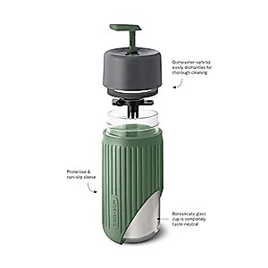 BLACK + BLUM Glass Travel Cup | Durable, Lightweight On-the-Go Tumbler, Lid Lock, Leak-proof - Perfect for Hot & Cold Drinks | Fits in Bike Bottle Cages & Car Cup Holders | Slate, 11 oz / 340ml