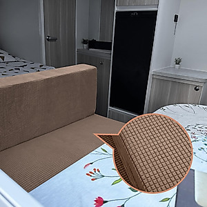 Tlswshsy RV Dinette Cushions Covers - Stretch Sofa Seat Slipcovers - Washable Loveseat Sofa Furniture Protector for Camper Car Bench (Camel 2 Backrest Covers & 2 Bench Covers)