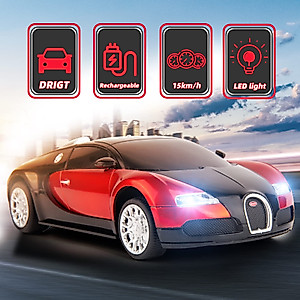 TKNCCC 1/24 Scale Remote Control Compatible for Bugatti Veyron RC Model Car Sports Car, Toys for Kids Boys & Girls and Adults Red
