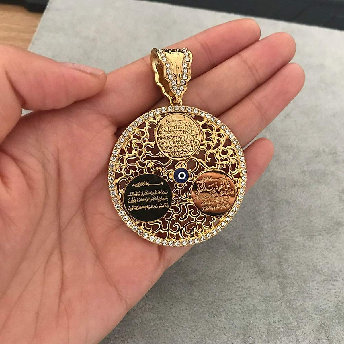 ZKDC Islamic Allah Al Qalam AYATUL KURSI EVIL EYE 60cm chain Necklace Surah Muslim Quran Vanyakad