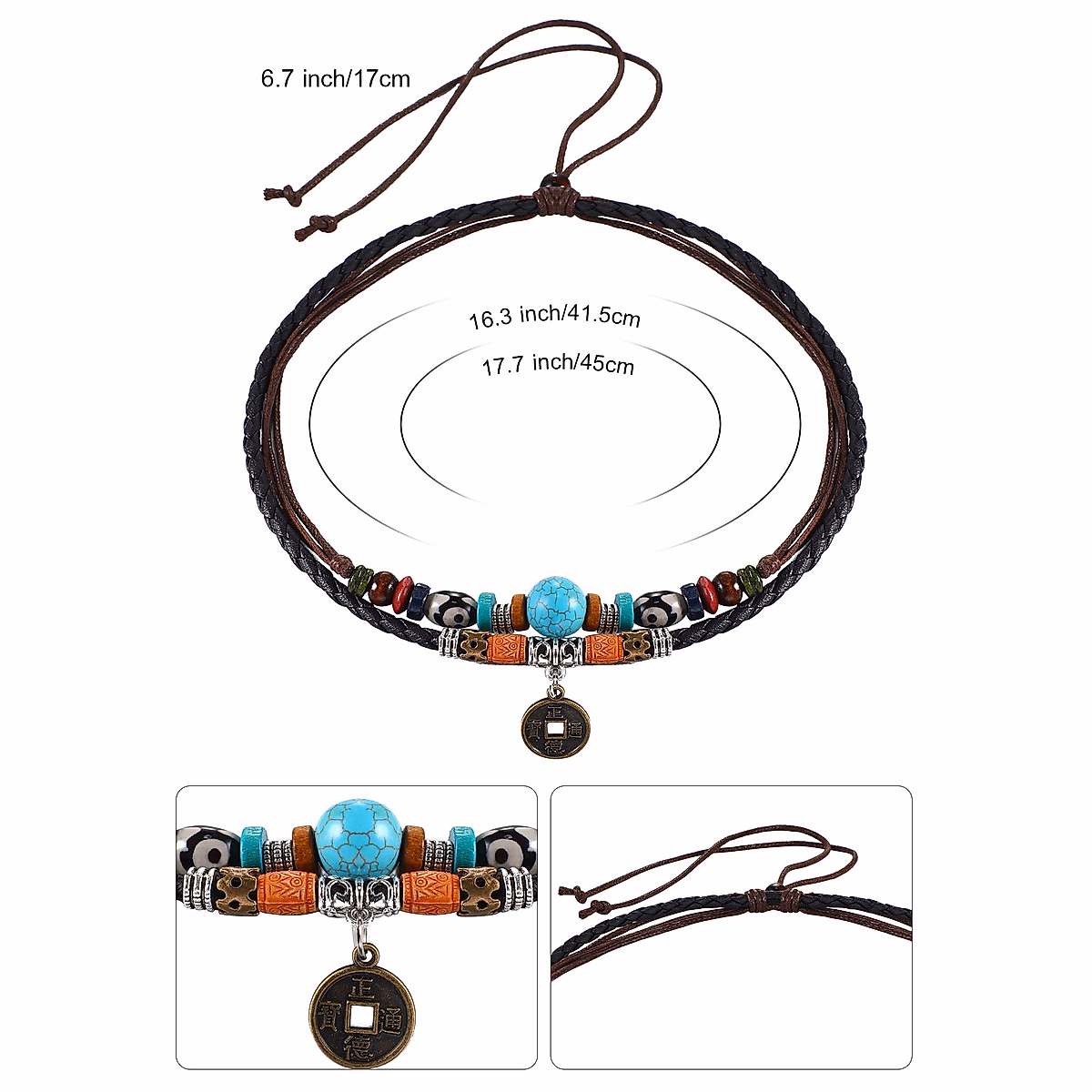 Hicarer 3 Pieces Suede Choker Necklaces American Indian Feather Handmade Necklaces Adjustable Leather Turquoise Choker Necklace Moon Crescent Pendant Choker for Women Accessories
