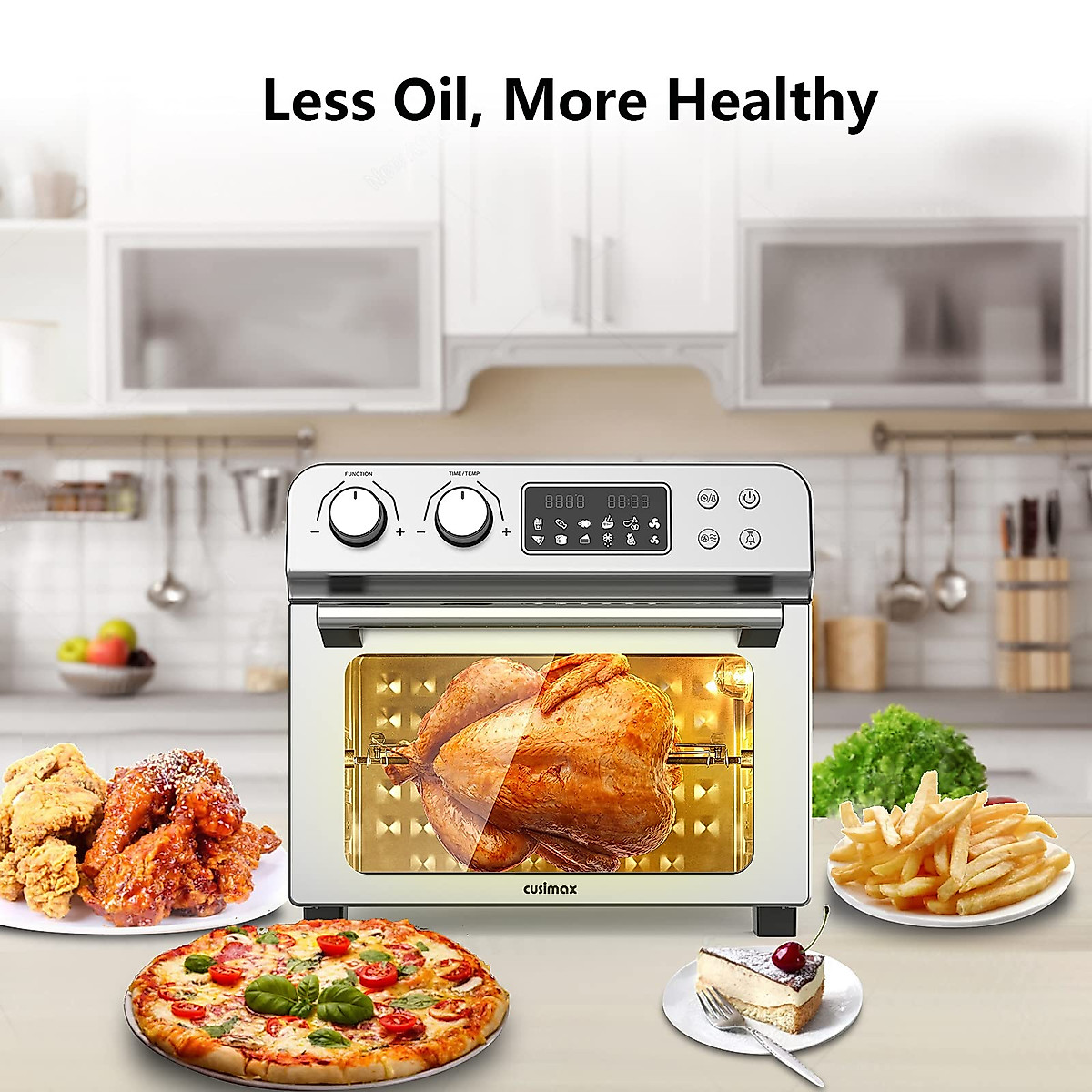 10-in-1 Convection Oven, CUSIMAX 24 Quart Large Air Fryer Toaster Oven, Countertop Oven with Rotisserie and Dehydrator, 6 Accessories & Recipes, Digital Controls, 1700W