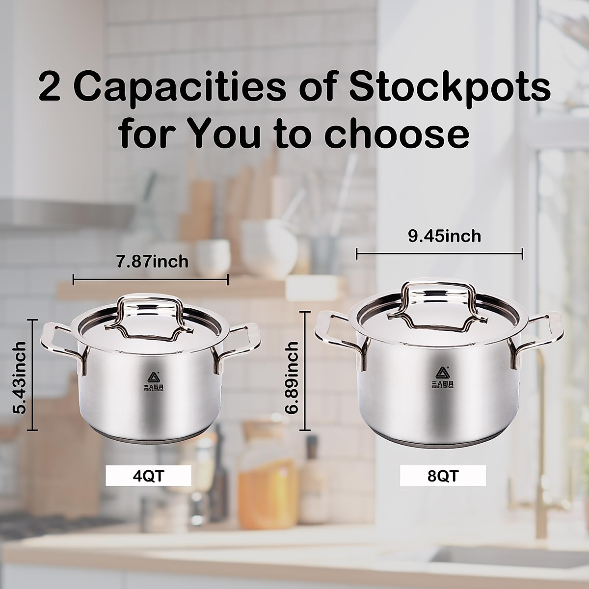 Stainless Steel Stockpot 8-Quart,Classic Deep Cooking Pot Canning Cookware with Stainless Steel Lid,3-Ply Cooking Stock Pot,Oven and Dishwasher Safe, Compatible with Induction, Ceramic, Gas Stove
