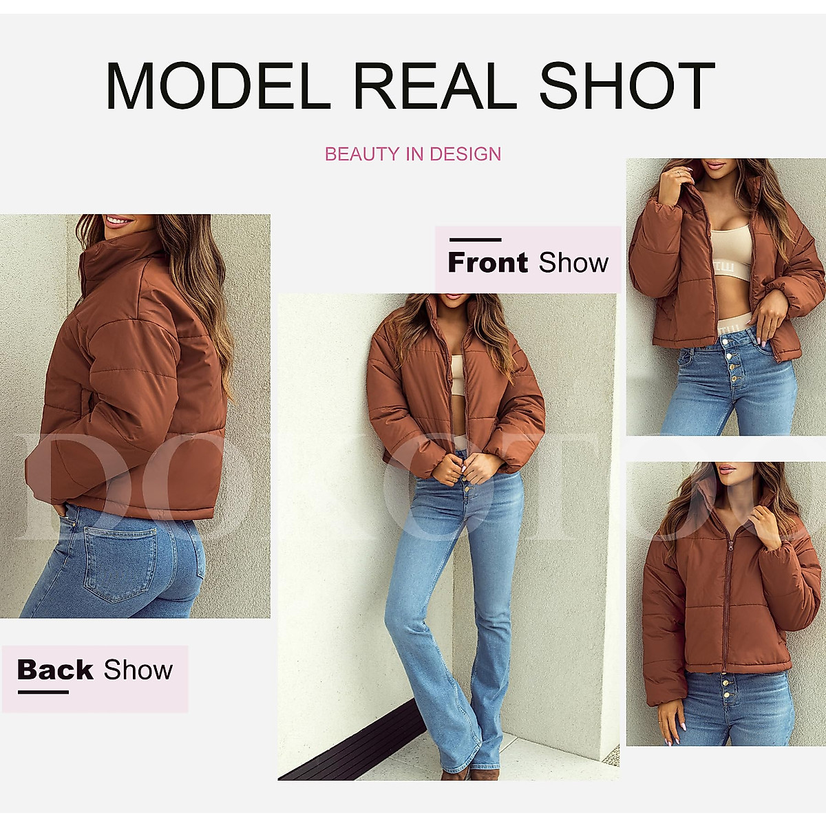 Dokotoo Womens Winter Coats Windbreaker Oversized Full Zipper Front Drawstring Hem Bomber Puffer Jacket Baggy Short Down Coats for Women Warm Comfy Outerwear with Pockets Small Orange