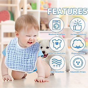 Tatuo 50 Pcs Muslin Baby Bibs Bulk Muslin Cotton Teething Bibs for Baby Boy Girls Burp Bibs with Snap, Baby Bandana Drool Bibs Absorbent Muslin Bibs for Newborn Infant Teething and Drooling, 6 Layers