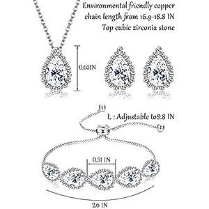 LOYALLOOK Bridal Rhinestone Teardrop Statement Necklace Bracelets and Dangle Earrings Jewerry Sets for Proms Weddings