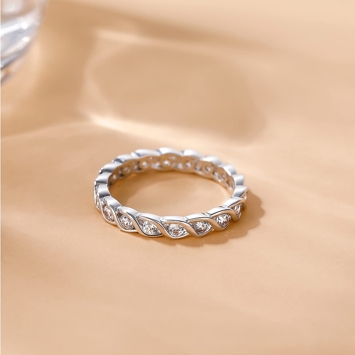 SHINYSO Silver Wedding Bands for Women Round Cubic Zirconia CZ Dainty Stackable Engagement Rings for Women Size 10