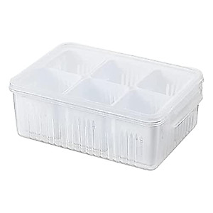 Food Storage Containers with Lids Airtight for Fridge, Refrigerator Fresh-keeping Food Storage Box Strainer with 6 Drain Basket, Vegetable Fridge Storage for Chopped Scallion Ginger Garlic Onion