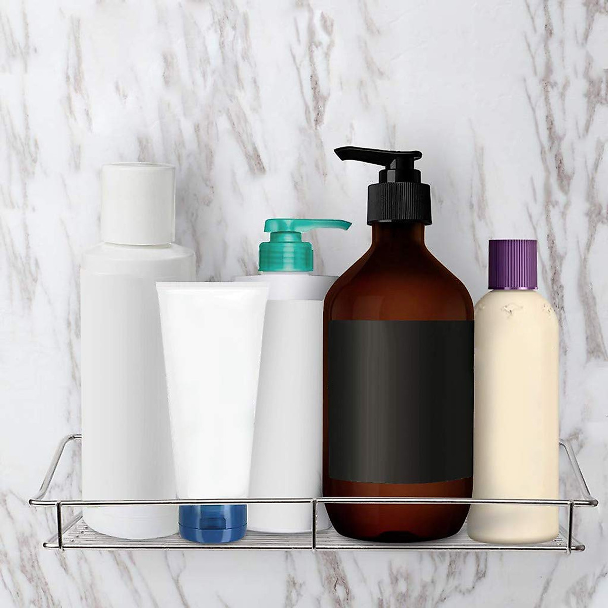 Toxz Stainless Steel Storage Rack Kitchen Bathroom Shelf Storage Wall Shelf Organizer with Adhesives,3 Removable Hooks,35×12.5×6cm(Ship from US!)