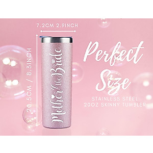 Onebttl Mother of The Bride Gifts, 20oz Stainless Steel Skinny Tumbler with Lid and Straw On Wedding Party for Brides Mom from Brides, Daughters (Glitter Pink)