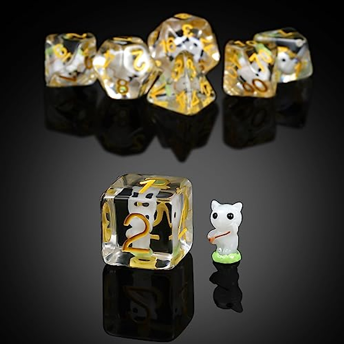 White Cat Gaming Dice Set D&D, DNDND 7PCS Resin DND Dice with Velvet Bag for Dungeons and Dragons Role Playing Games and Tabletop Games（White Cat