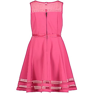 Calvin Klein Girls' Sleeveless Party Dress, Fit and Flare Silhouette, Round Neckline & Back Zip Closure, Magenta