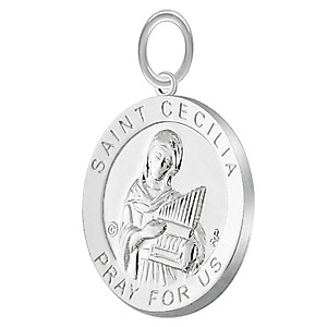 US Jewels New Polished 3/4in 0.925 Sterling Silver Saint St Cecilia Round Medal Pendant