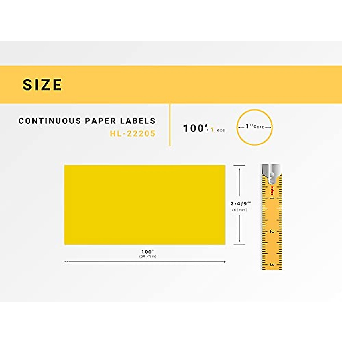HOUSELABELS Compatible with DK-2205 Replacement Roll for Brother QL Label Printers; Yellow Continuous Length Labels; 2-4/9" x 100 feet (62mm*30.48m) - 6 Rolls
