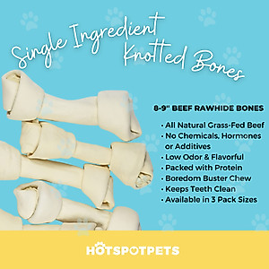 hotspot pets 8-9 Inch Large Rawhide Dog Chew Bones - Made from Grass Fed Cows - Great for Dental & Oral Care for Aggressive Chewers Large Dogs (10 Pack)