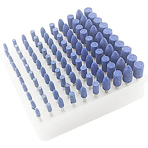 100 Pcs 𝐑𝐨𝐭𝐚𝐫𝐲 𝐆𝐫𝐢𝐧𝐝𝐢𝐧𝐠 𝐒𝐭𝐨𝐧𝐞𝐬 - 1/8 Inch Shank Abrasive Mounted Stone Grinding Bits for Dremel Rotary Tools (Blue)