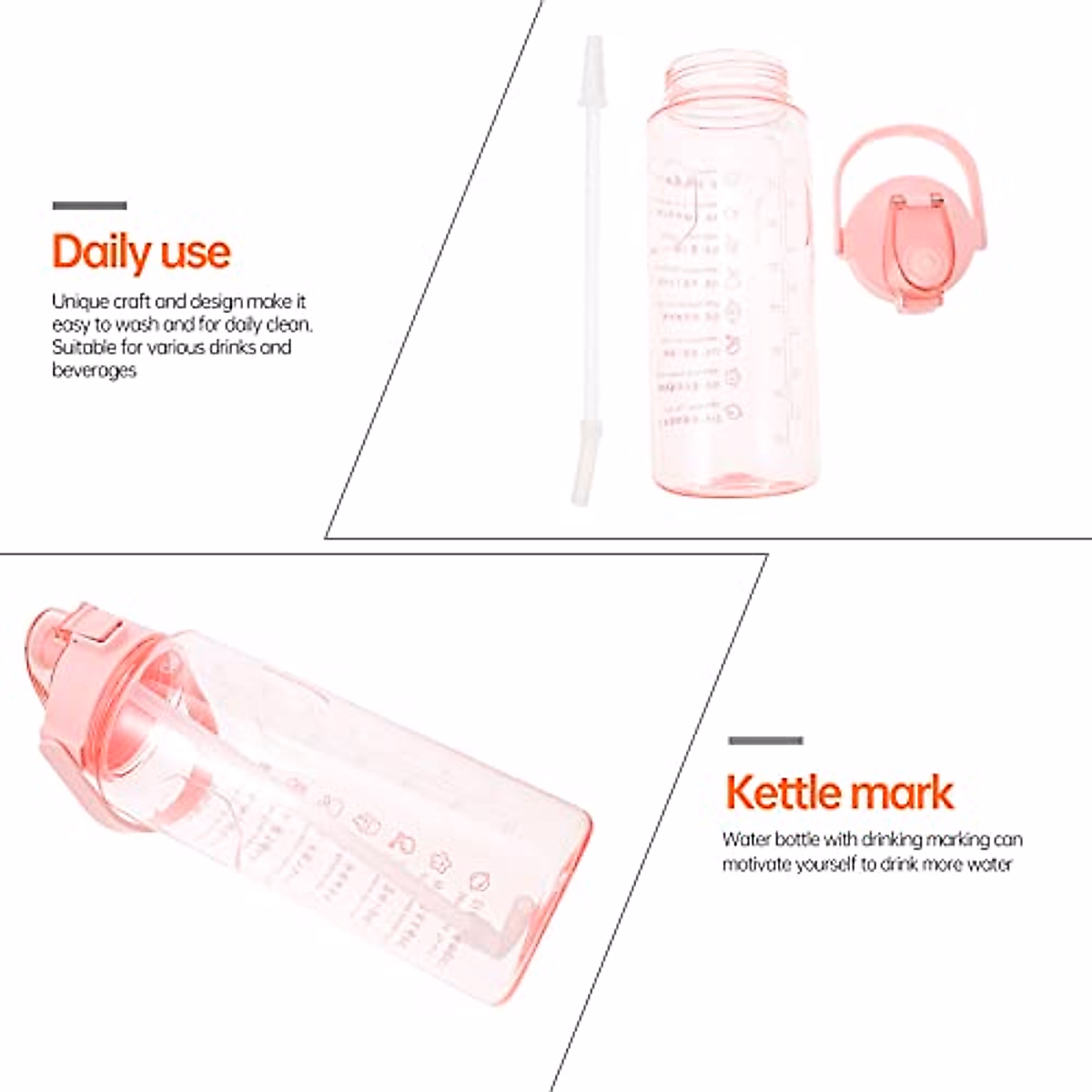 Hemoton 1pc Strap Ml: Cup: Button Plastic Outdoor Ml Gym Ensure Sports Go Handle Reusable Chug Lid Motivational Portable Large You and Leakproof Spout Scale Jug Pink Sippy It with