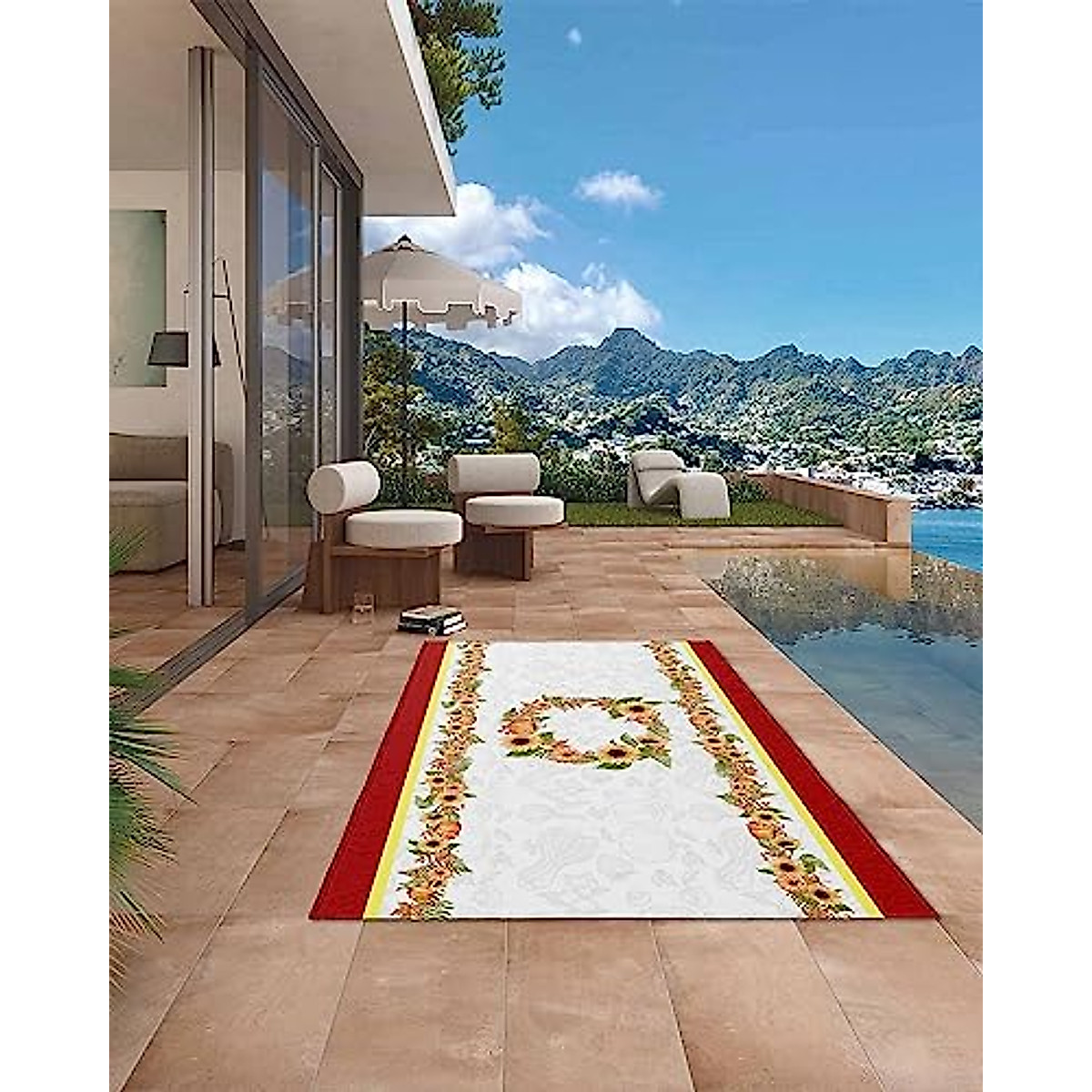 Fall Outdoor Patio Rugs Sunflower Pumpkin Maple Leaf Outdoor Area Rug Harvest Wreath Non-Slip Backyard/Camping RV Rug/Deck/Porch Rug Front Door Floor Mat Carpet,5x8ft,