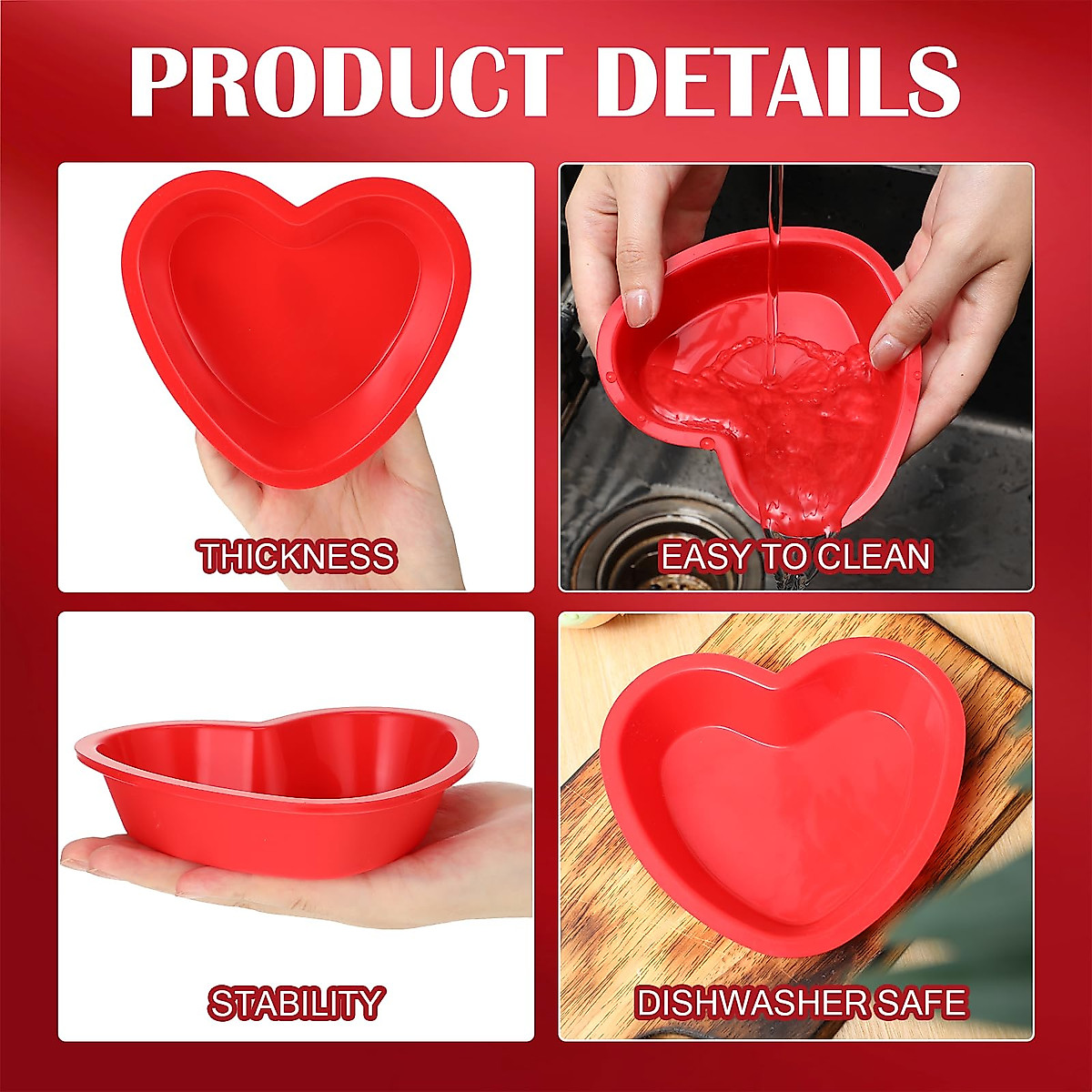 Leriton 12 Pcs Heart Cake Pan Silicone Heart Cake Molds Baking Pan Nonstick Molds for Anniversary Birthday Snack Cupcake Baking (5.5 Inch)