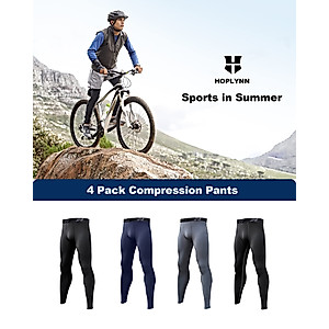 HOPLYNN 4 Pack Compression Pants Tights Leggings Men, Winter Baselayer for Running Workout Sports Yoga-2 Black 1 Grey 1 Blue-2XL
