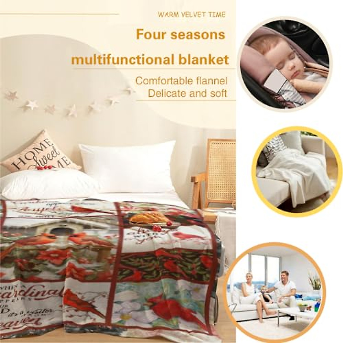 Cardinal Blanket, Cardinal Throw Blanket Ultra Soft Christmas Throw Blanket 40 X 50 Inches Lightweight Red Cardinal Bird Blanket for Sofa Bedding Home Cardinal Gifts for Women Men Children