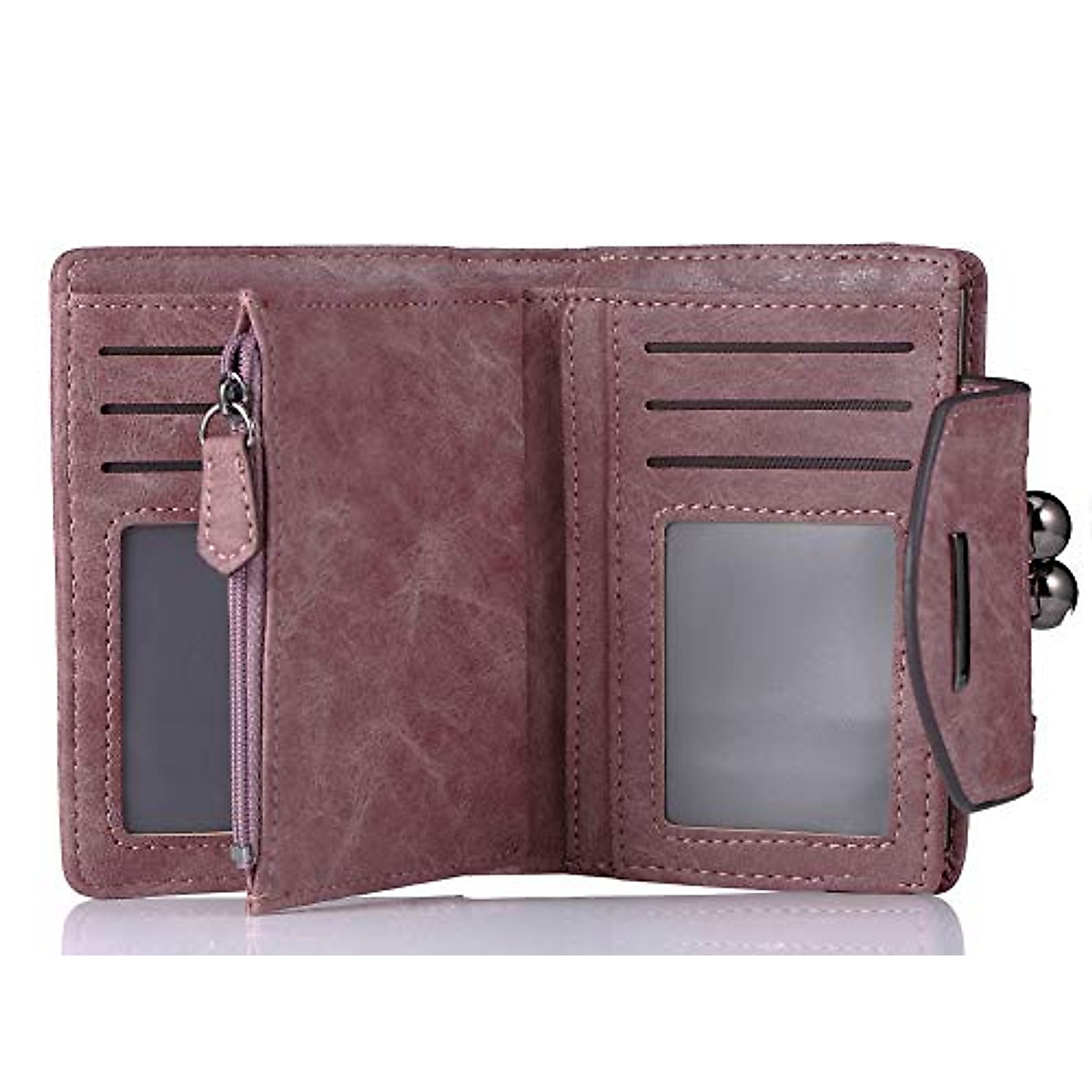 Fanaztee Women's Small Leather Fashion Compact Bifold Purse Wallet with Stylish Kiss Lock Coin Pouch