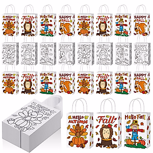 Motiskyy 24 Pcs Fall Coloring Bags Color Your Own Thanksgiving Paper Gift Bags Bulk DIY Autumn Coloring Goodie Bag with Handle Fall Birthday Party Favor Craft Bags for Fall Thanksgiving Party Supplies