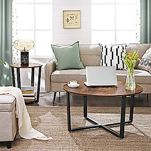 VASAGLE Round End Table with Storage Shelf, Side Tray for Small Space, Easy Assembly, Accent Furniture with Steel Frame, 19.7 x 19.7 x 22.4 (50 x 50 x 57 cm), Rustic Brown