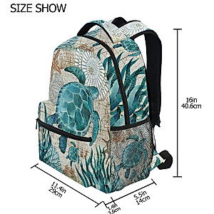 Vdsrup Vintage Turtle Backpack for Girls Kids Boys Ocean Sea Starfish World Map School Book Bag Waterproof Student Laptop Backpacks College Carrying Bags Casual Durable Lightweight