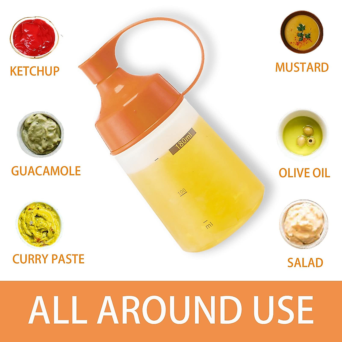 TOCKONIMN Condiment Squeeze Squirt Bottles for Sauces Plastic - (4pcs, 6oz) Ketchup Bottles with Top for Paint Cooking Liquids Sauce Dispenser Kitchen Food Bbq Pancake Drizzle Mustard Icing Clear