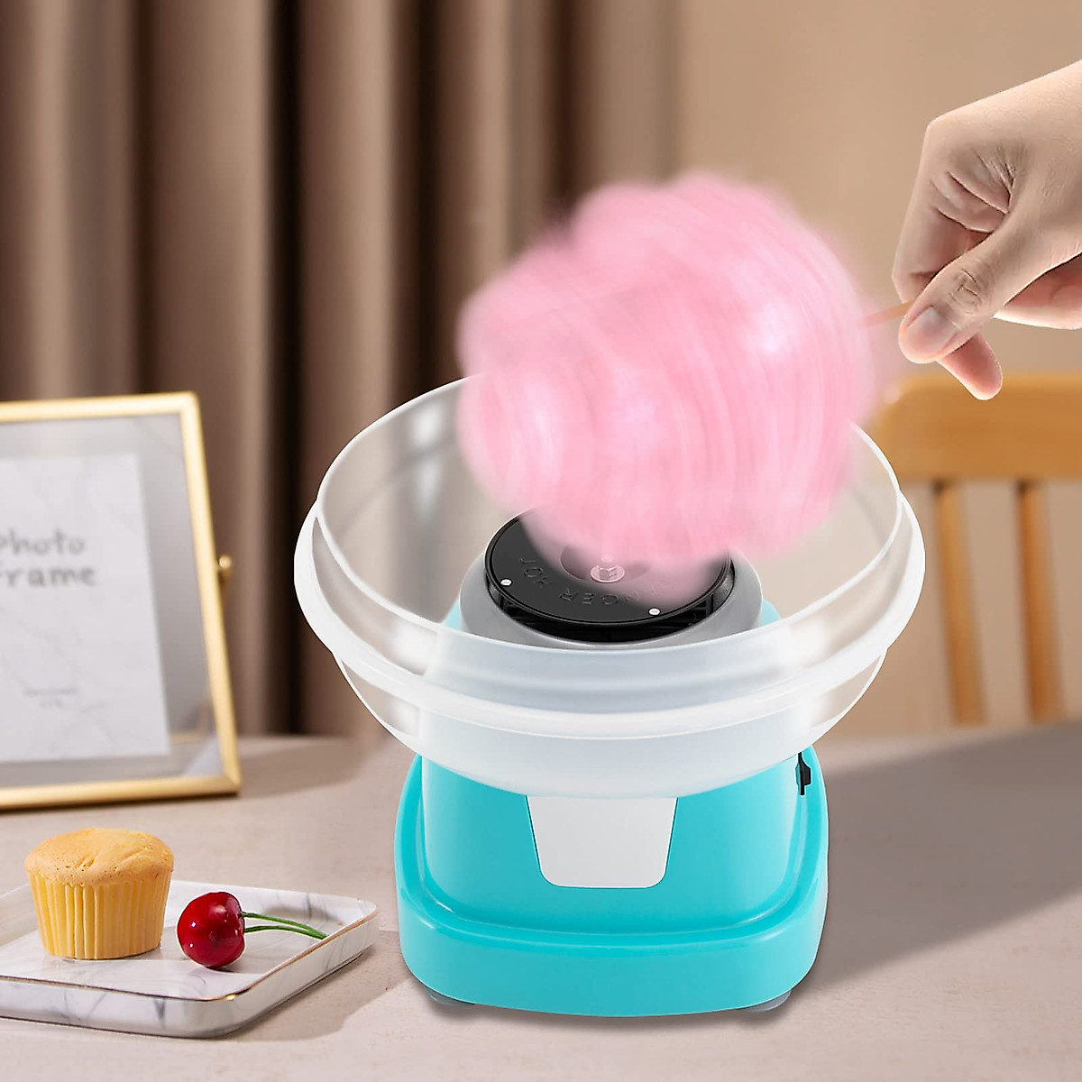 LOYALHEARTDY DIY Cotton Candy Machine, 110V 400W Countertop Candy Floss Maker with Splash Guard Marshmallow Machine for Birthday Family Party Various Party Includes A Bag Bamboo Sticks & Scoop, Blue