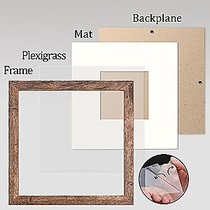 AVEAX 8x8 Picture Frames Display Pictures 4x4 with Mat or 8x8 Without Mat, Set of 4 Square Photo Frame for Wall or Tabletop Brown