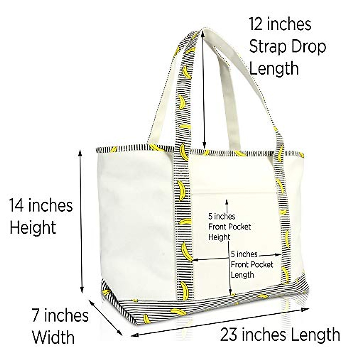 DALIX 23" Premium 24 oz. Cotton Canvas Shopping Tote Striped Banana