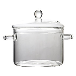 Glass Saucepan with Cover Cookware Clear Glass Simmer Pot Glass Cooking Pot Stovetop Pot with Lid for Pasta Baby Food Soup Milk (1.35L/46oz)
