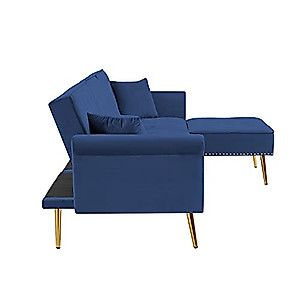 ERYE L-Shaped Corner Tufted Velvet Upholstered Sectional Sofa & Couch Convertible Sleeper Couch Bed with Reversible Chaise Lounge and Movable Ottoman for Home Office Apartment Living Room Sets