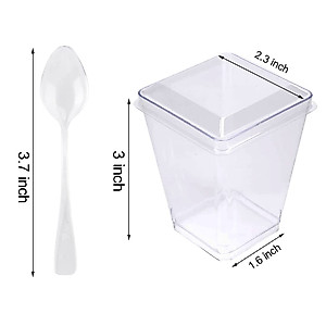 Qicfrk 50 Pack Clear Plastic Dessert Cups ​5 oz Parfait Cups with Lids Disposable Mini Square Cup Shooter Cup Dessert Shooters Lids Appetizer Cups for Puddings,Ice Cream