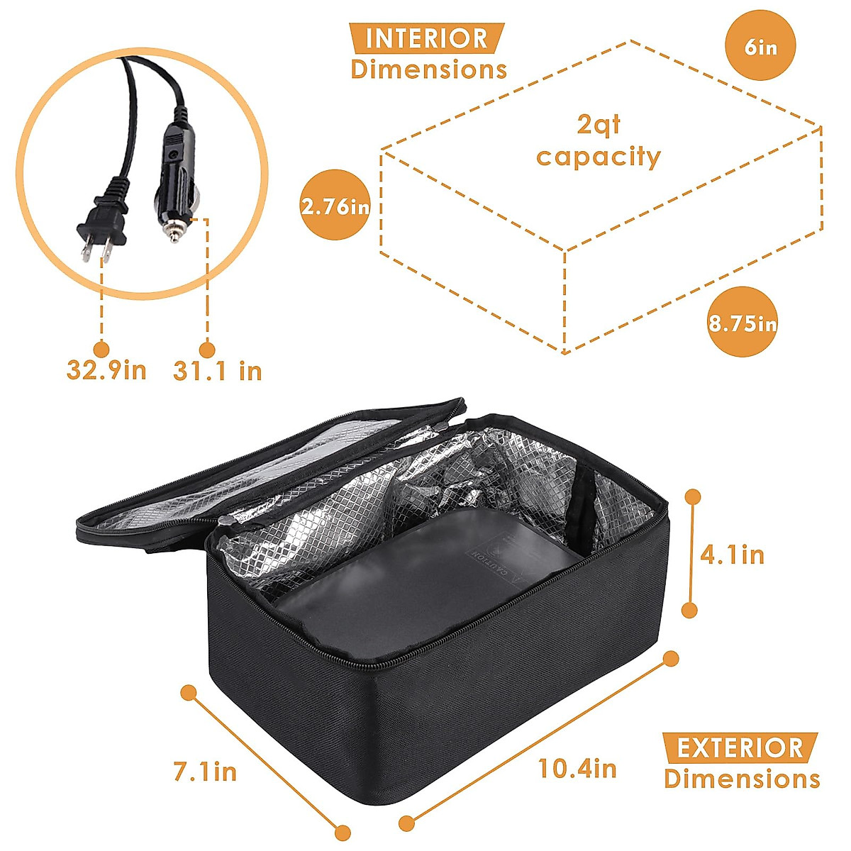 Kabbas Portable Microwave Food Warmer, 80W Fast Heating Personal Mini Portable Oven Electric Lunch Box, 12V/24V/110V Heated Lunch Box for Reheating and Cooking Food in Car Truck Work Camping