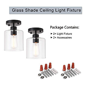 KLSS 2 Pack Black Modern Semi Flush Mount Ceiling Light,Rustic Ceiling Light fixture for Closet Hallway Entryway,Hallway Ceiing Light,Matte Black Finish (6 in)