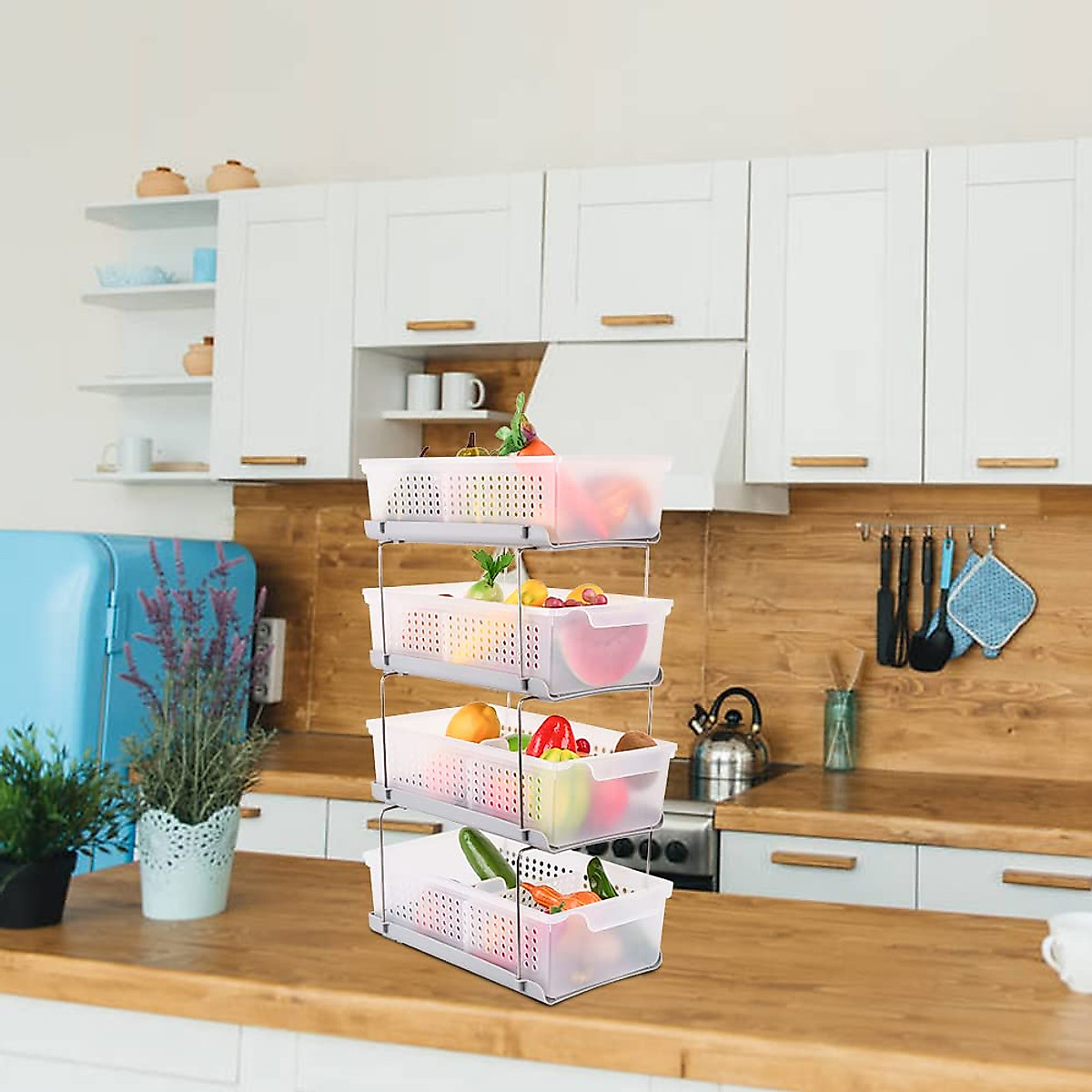 JRing 4-Tier Under Sink Organizer, Kitchen/Bathroom Cabinet Organizer Removable Storage Baskets with Dividers Multi-purpose Pull Out Home Organizers