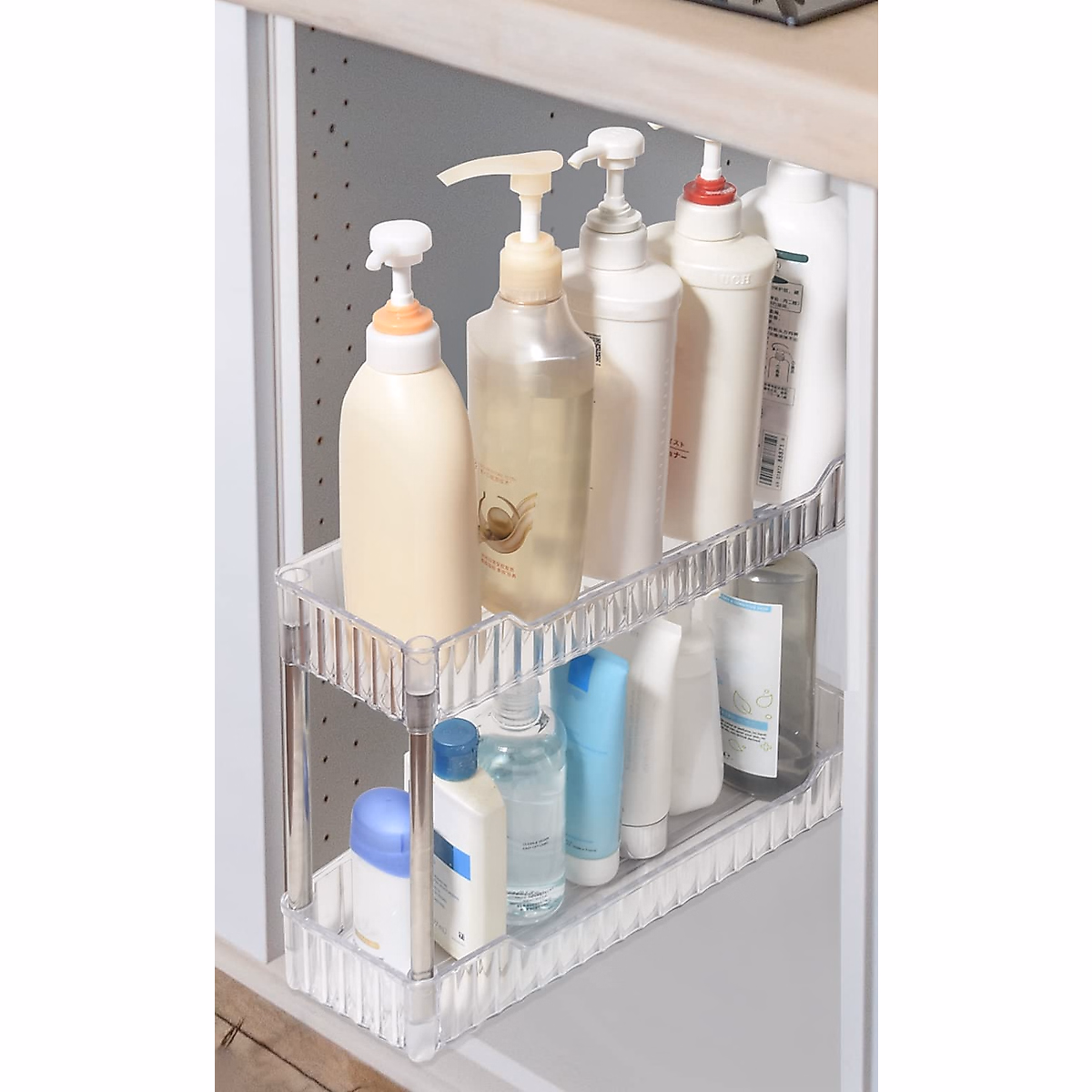 Slim 2-Tier Countertop Organizer for Bathroom Counter Shelf Skincare Organizer, Clear Acrylic Trays Shelf for Cabinet, Under Sink, Corner, Vanity Small Spaces -Toiletry, Makeup Multi-Storage