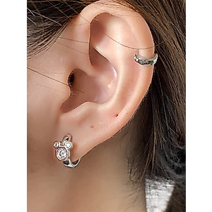 Cubic Zirconia Small Hoop Earrings 925 Sterling Silver Plated Hypoallergenic CZ Mouse Cute Cartilage Huggie Hoops for Women Girls 16G Piercing Ear Stud (Clear)