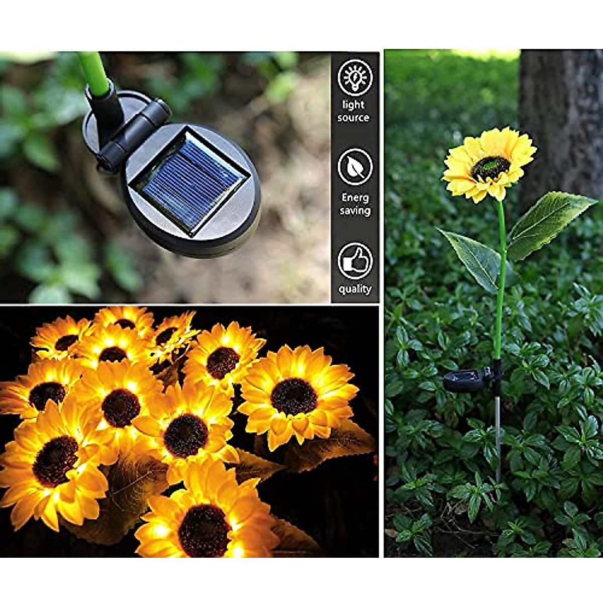 Solar Sunflower Lights Garden Decor -Solar Sunflower Outdoor Decorative Lights Solar Flowers Lights Solar Sunflowers Outdoor Waterproof Decor for Court Yard, Front , Patio, Balcony (2 Pack)