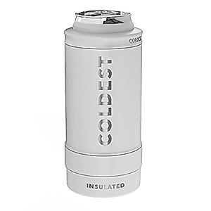 THE COLDEST Skinny Can Cooler - Vacuum Insulated Stainless Steel Slim Can Koozie - Sleeve for All 12oz Cans - Slim Can Holder for Beer, Soda, Hard Seltzer, Energy Drinks & more (Epic White)