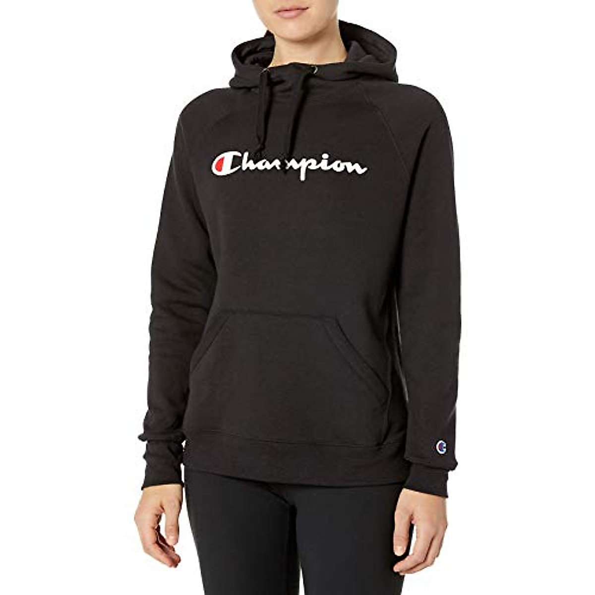 Champion womens Classic Script Logo, Powerblend Fleece Hoodie Hooded Sweatshirt, Black-y08113, X-Small US