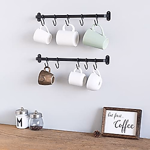 Dahey Mug Holder Wall Mount, Metal Coffee Mug Rack Hanger with 10 Mug Hooks, Mug Display Rack Rustic Utensil Cups Storage Organizer for Kitchen Dining Room Coffee Bar, Set of 2, Black