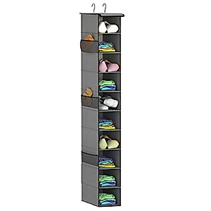 Libeder Hanging Shoe Organizer,10-Shelf Hanging Closet Organizers and Storage Shoes Organizer Shelves Hanging Shoe Rack Holder with 6 Mesh Side Pockets Gray