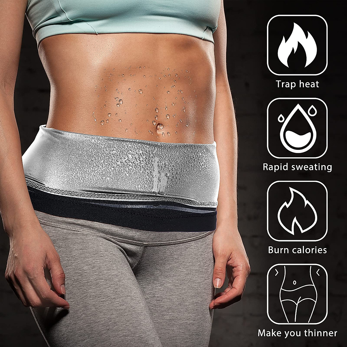 Geyoga Waist Trimmer Sweat Waist Trainer Wrap Stomach Wraps for Women Bodybuilding (Silver Inner,XXL)