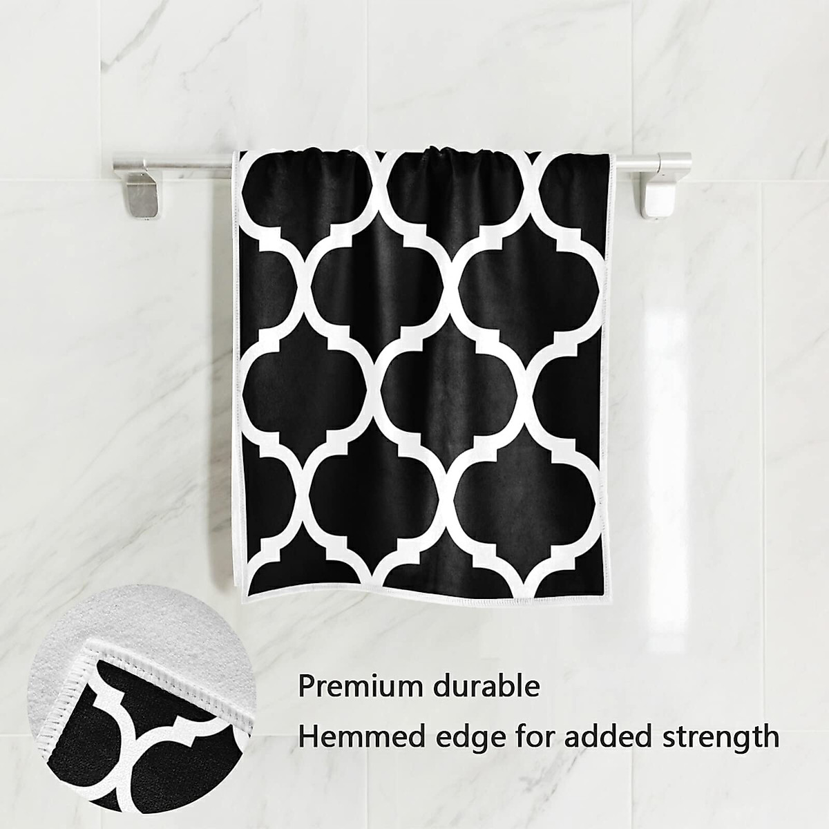 Bath Towels Hand Towels for Bathroom Washcloths Face Cloths Cotton Geometric Moroccan Black Decorative Absorbent Soft 30x15in
