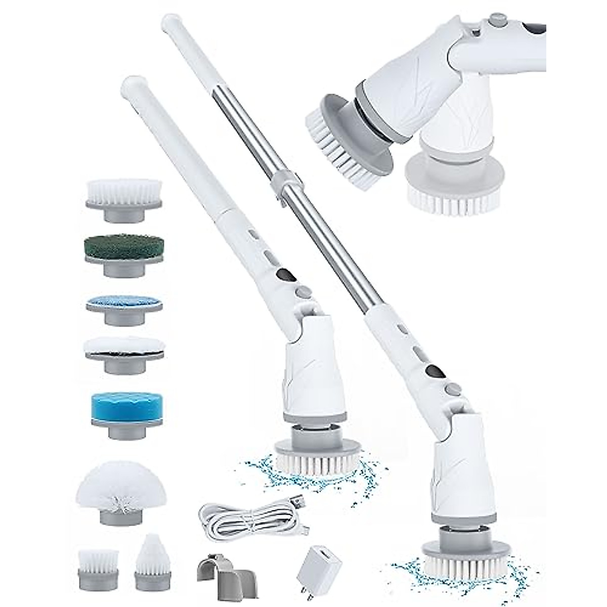 Electric Spin Scrubber, Saraily Cordless Power Scrubber Up to 420RPM, Shower Scrubber with 8 Replaceable Brush Heads and Adjustable Extension Handle for Cleaning Bathtub Tile Floor（40 inch）