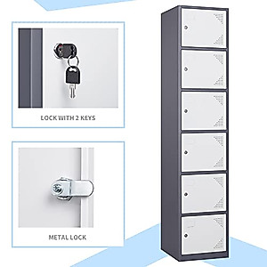 MIIIKO 6 Door Locker, Storage Lockers Cabinet with Keys, Lockable Locker Cabinet for Employees, School, Gym and Home Office